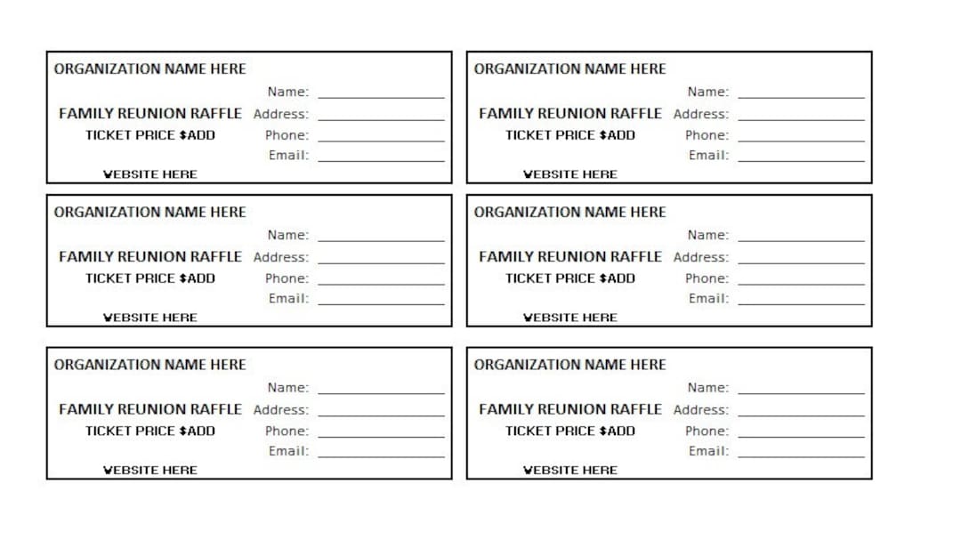 Editable Family Reunion Printable Raffle Ticket, Enter to Win Printable ...