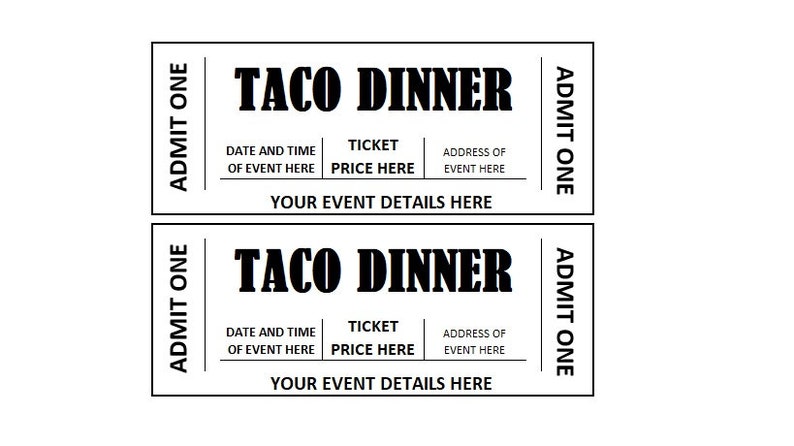 Editable Taco Dinner Event Ticket, Taco Dinner Ticket Printables ...