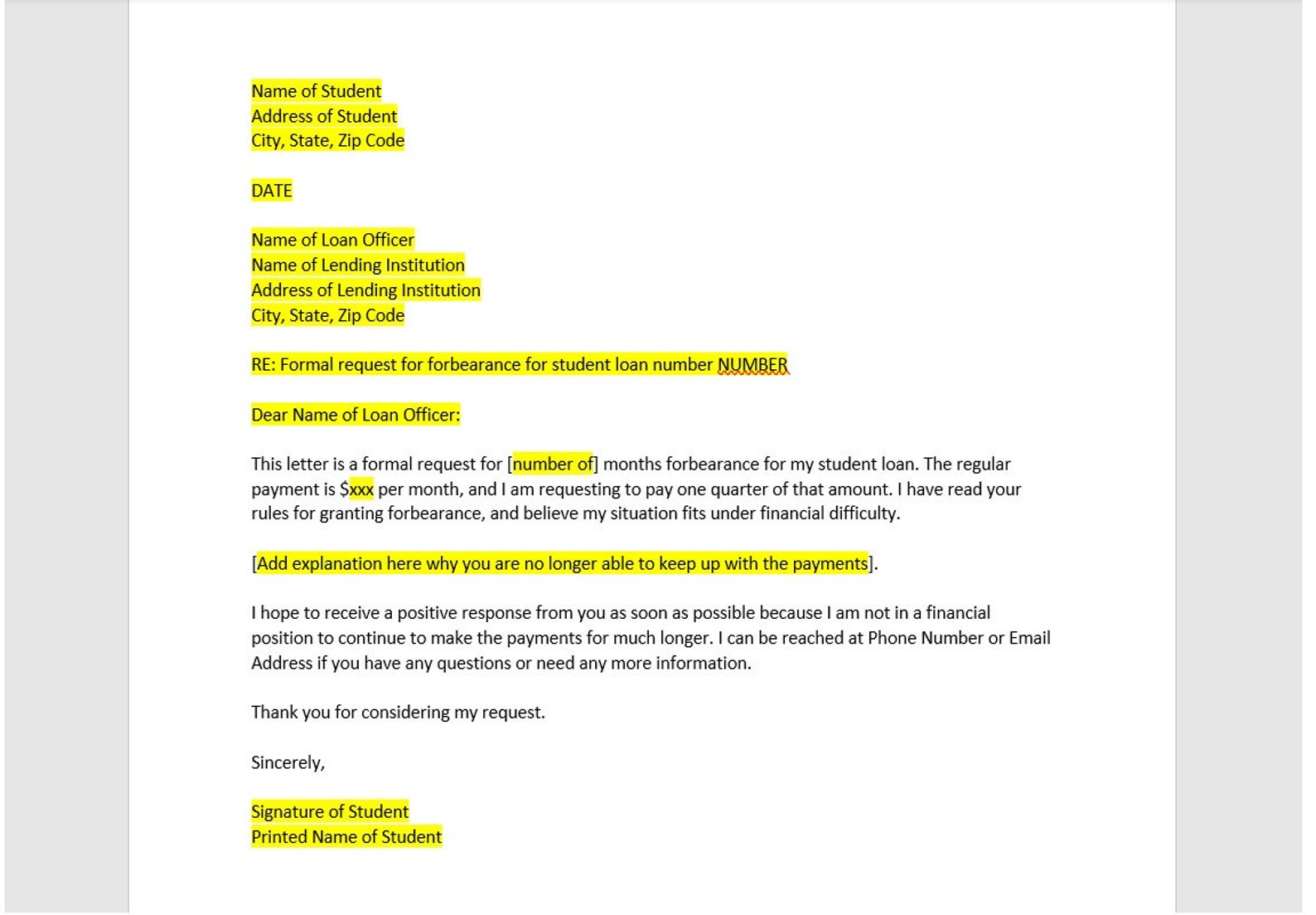 Student Loan Forbearance Letter Template, Student Loan Forbearance ...
