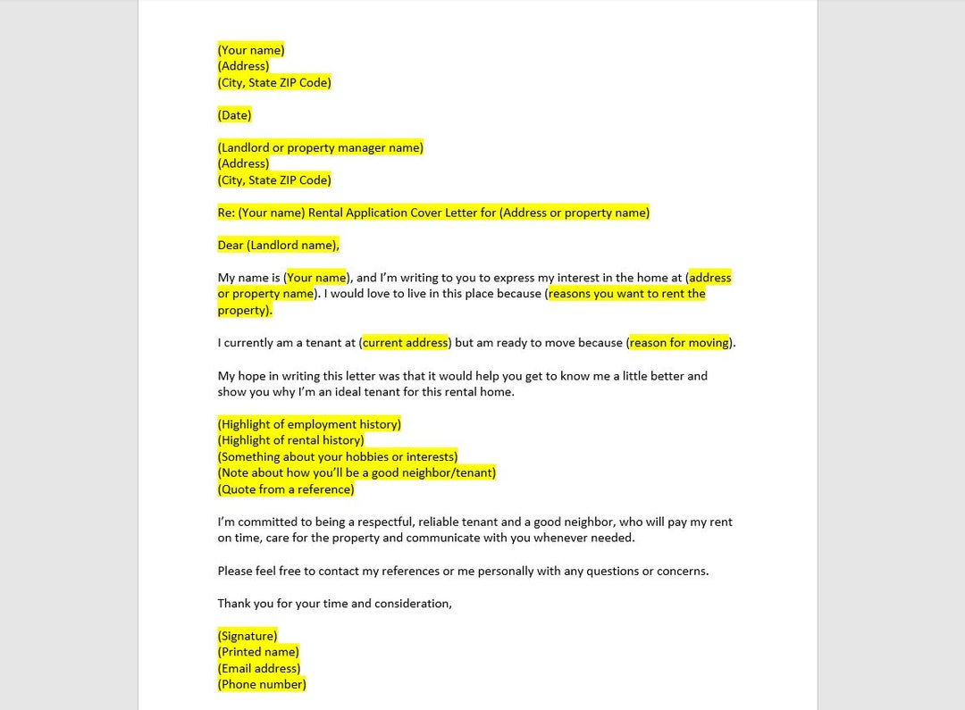 Rental Cover Letter Template Rental Cover Letter Rental Etsy Australia