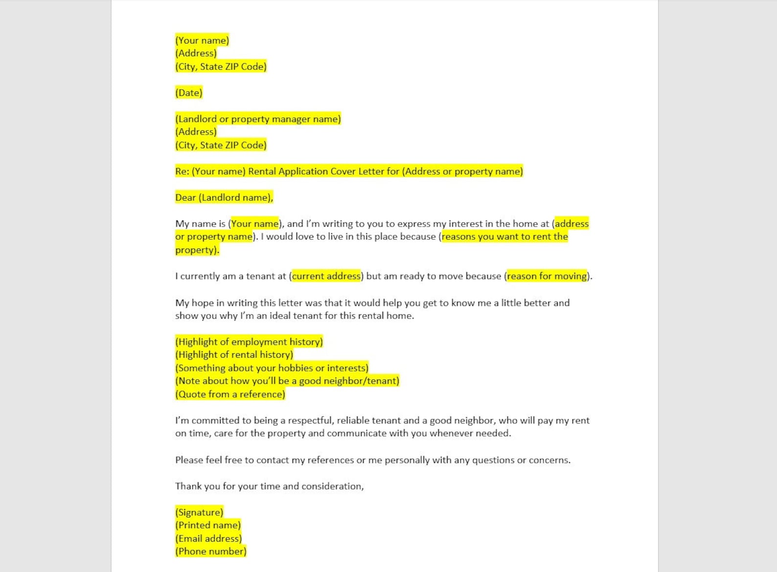 Rental Cover Letter Template, Rental Cover Letter, Rental Cover ...