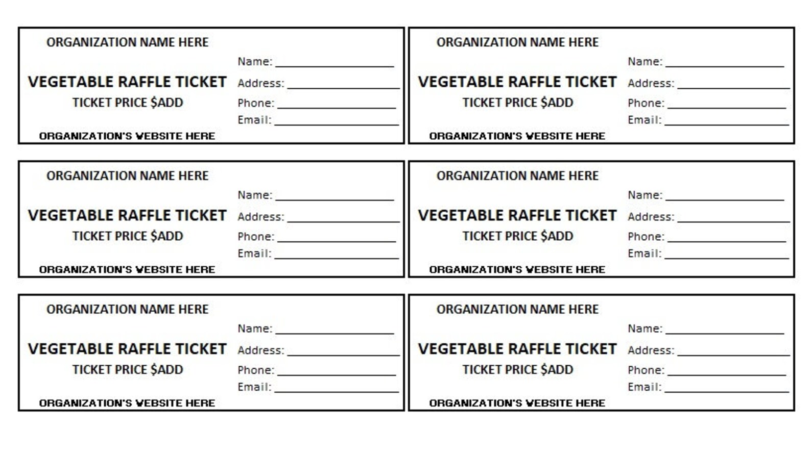 Editable Vegetable Raffle Ticket, Vegetable Raffle, Enter to Win ...