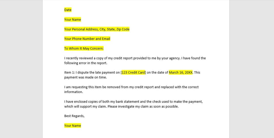 Credit Report Dispute Letter Template, Credit Report Dispute Letter ...