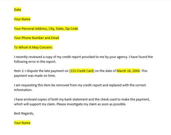 Credit Report Dispute Letter - Etsy