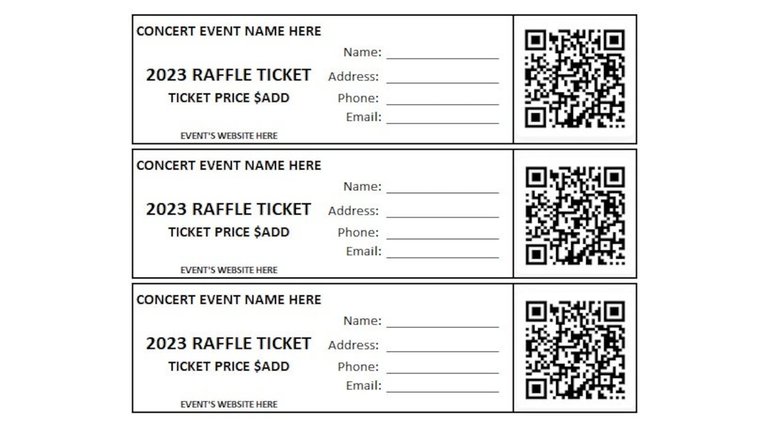 Concert Event Printable Raffle Ticket, Enter to Win Printable Ticket ...