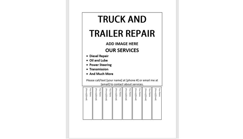 Editable Truck and Trailer Repair Tear-off Flyer, Truck and Trailer ...