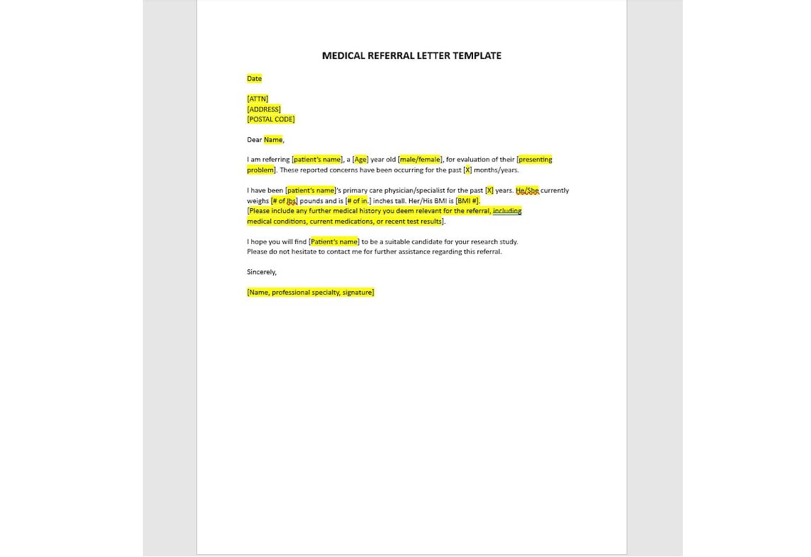 Editable Medical Referral Letter Template, Referral Letter Template ...