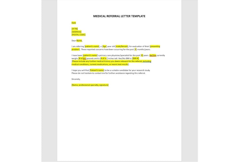 Editable Medical Referral Letter Template, Referral Letter Template ...
