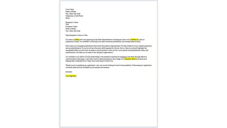 Sales Representative Basic Resume Template Word, Basic Resume and ...