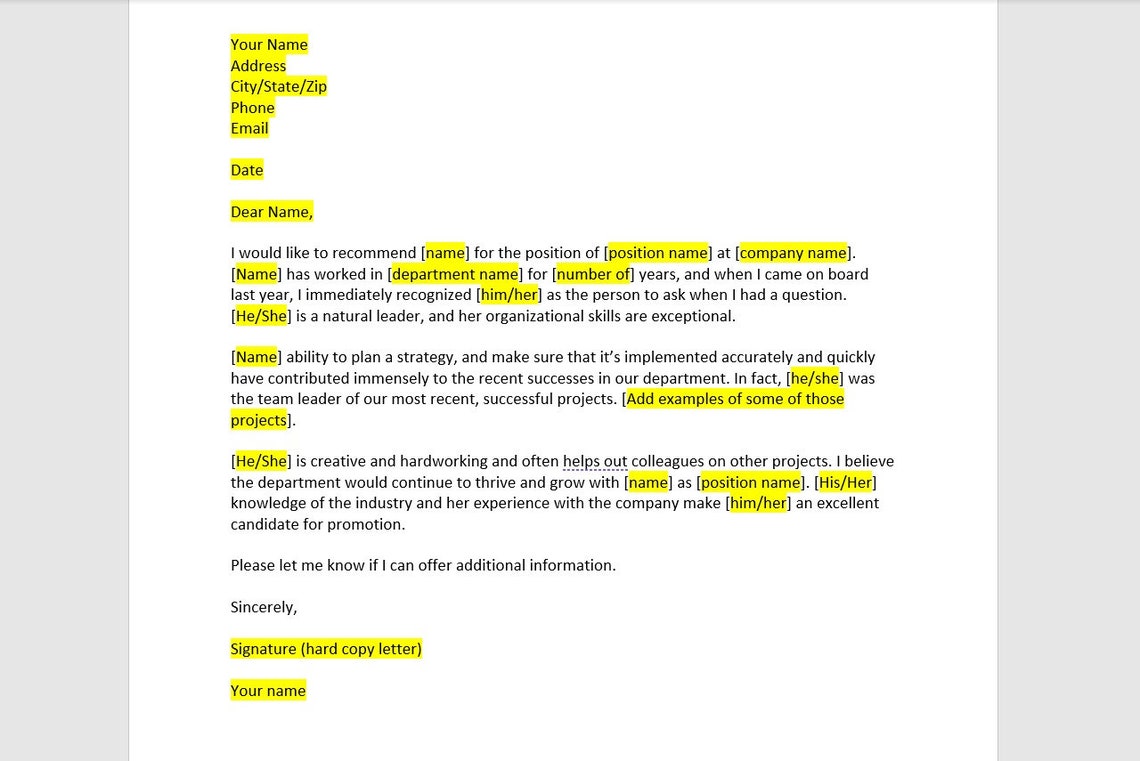 Recommendation Letter for A Promotion, Recommendation Letter ...