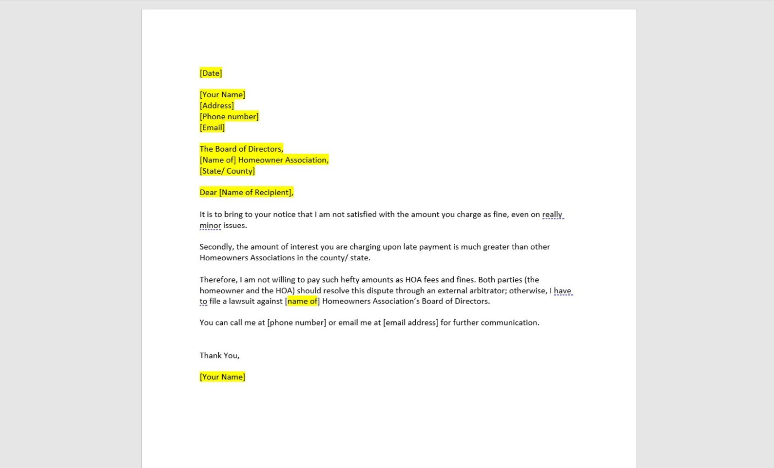 HOA Violation Notice Dispute Letter Template HOA Violation Etsy Israel