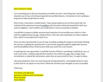 Reduce Rent Letter - Etsy