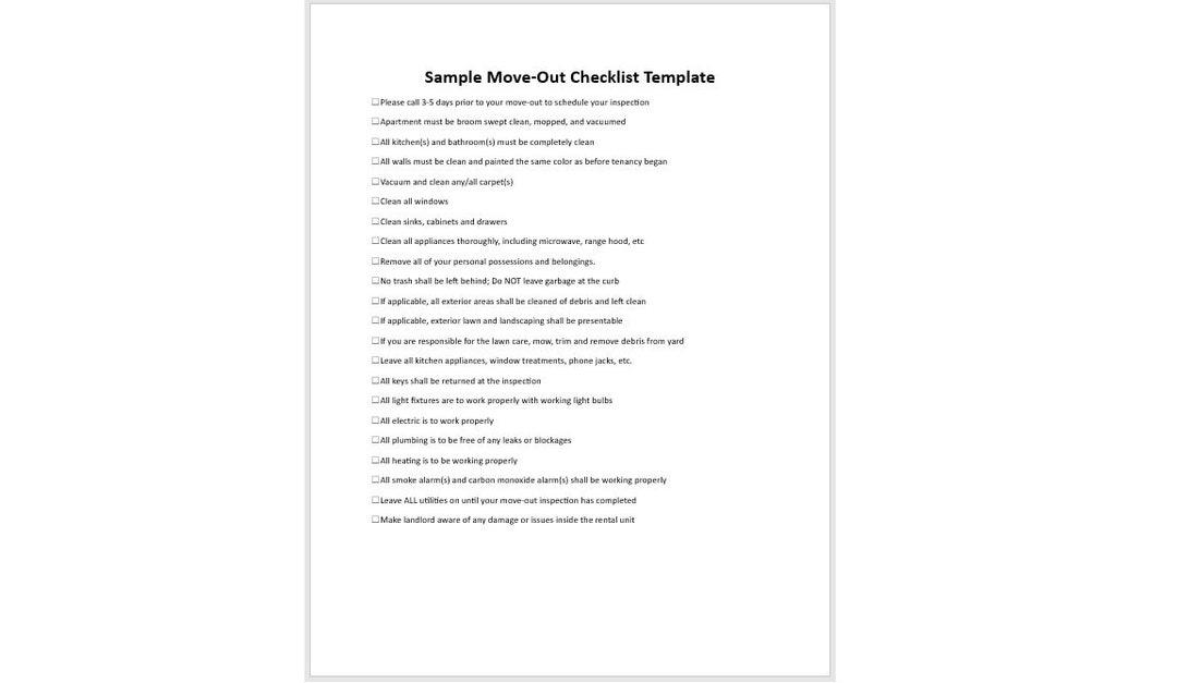 Landlord Move Out Checklist, Landlord Move Out Checklist Template ...