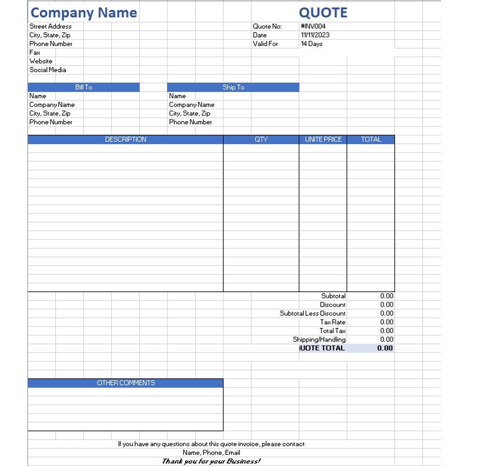 Quote Invoice Template, General Invoice Template, Word Template Invoice ...