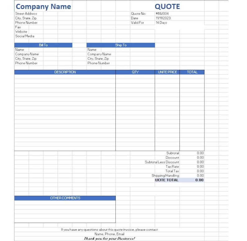 Quote Invoice Template, General Invoice Template, Word Template Invoice ...