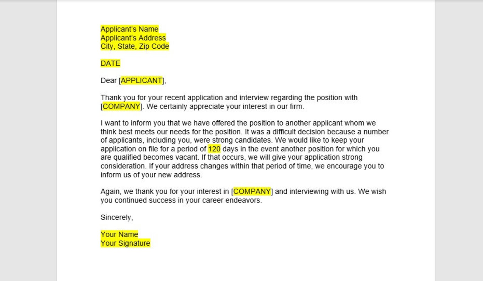 Interview Rejection Letter, Interview Rejection Letter Template ...