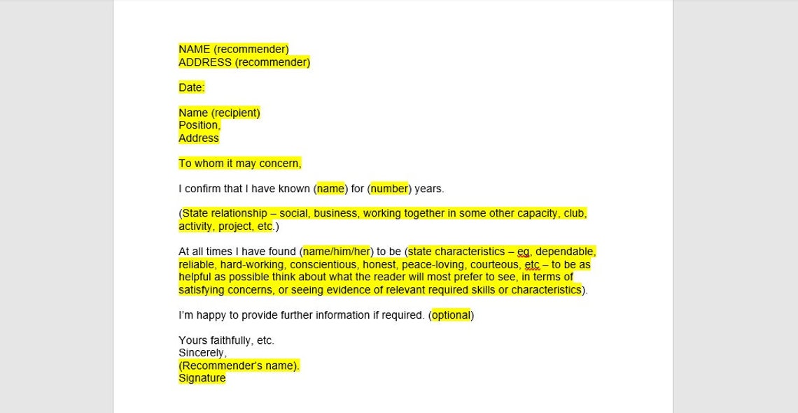 Personal Reference Letter Template, Personal Reference Letter, Personal ...