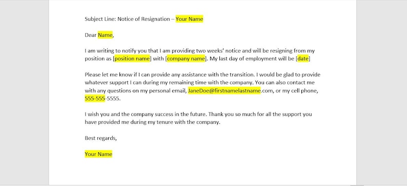 Two Weeks Notice Email Template, Two Weeks Notice Email, Two Weeks ...