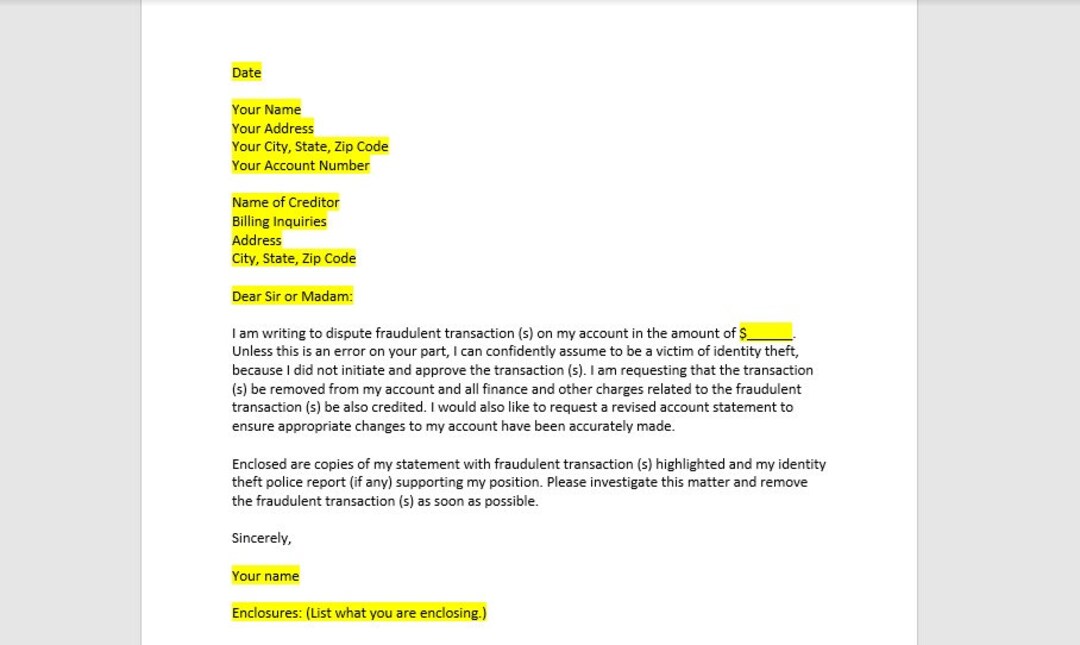 Account Dispute Letter Template, Account Dispute Letter, Account ...