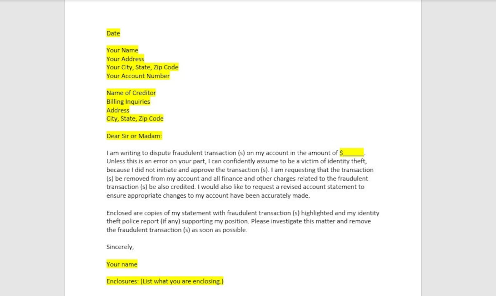 Account Dispute Letter Template, Account Dispute Letter, Account ...