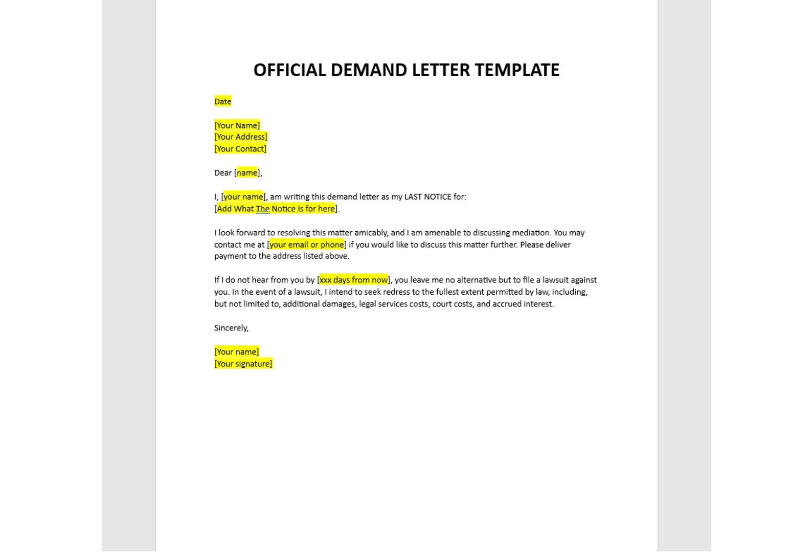 Editable Demand Letter Template , Demand Letter Template, Demand Letter ...