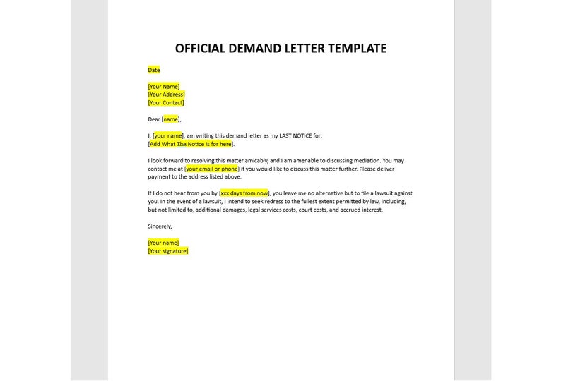 Editable Demand Letter Template , Demand Letter Template, Demand Letter ...