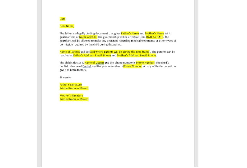 Joint Custody Letter Template, Joint Custody Letter, Joint Custody ...