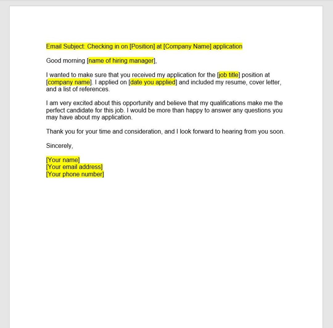 Job Follow up Email Template Follow up Email Letter Etsy