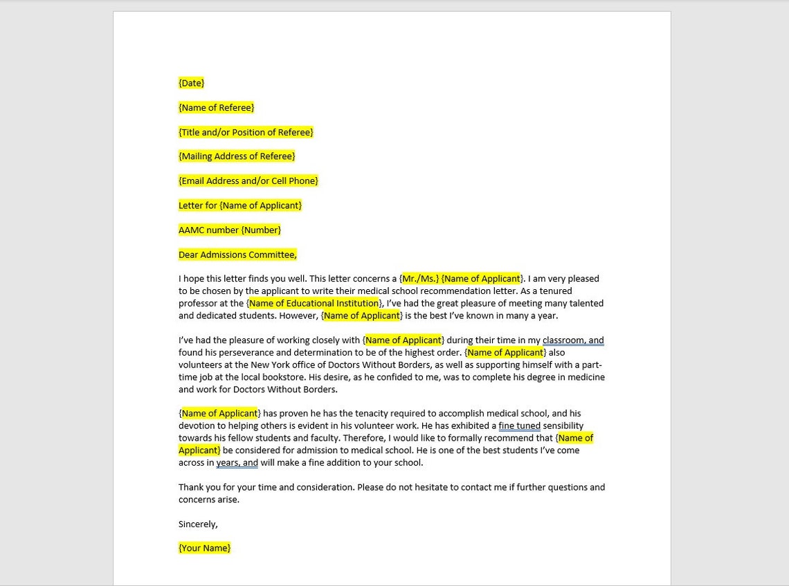 Medical School Recommendation Letter, Recommendation Letter ...