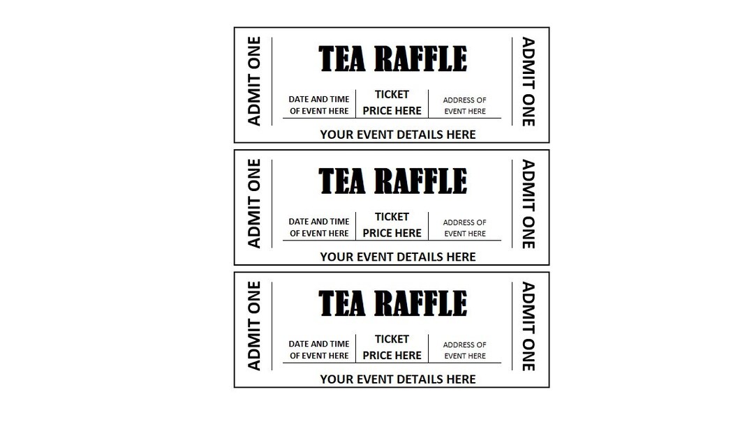Editable Tea Raffle Event Ticket, Tea Raffle Ticket Printables ...