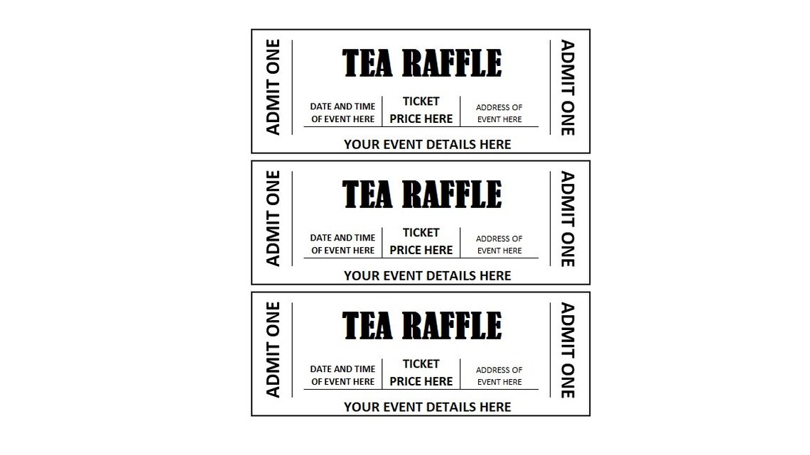 Editable Tea Raffle Event Ticket, Tea Raffle Ticket Printables ...