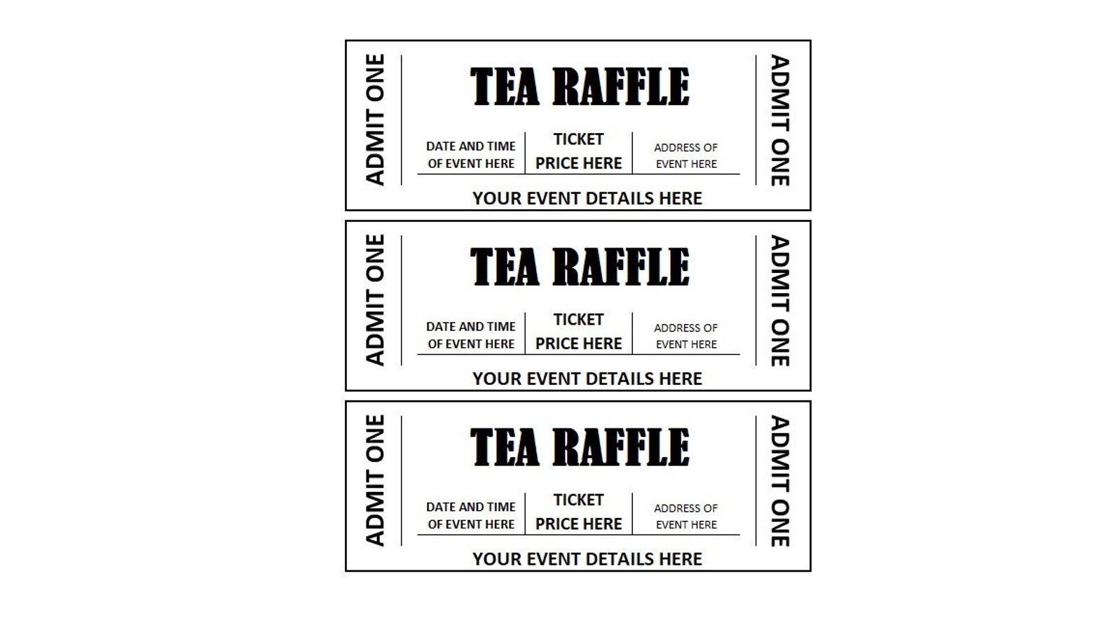 Editable Tea Raffle Event Ticket, Tea Raffle Ticket Printables ...