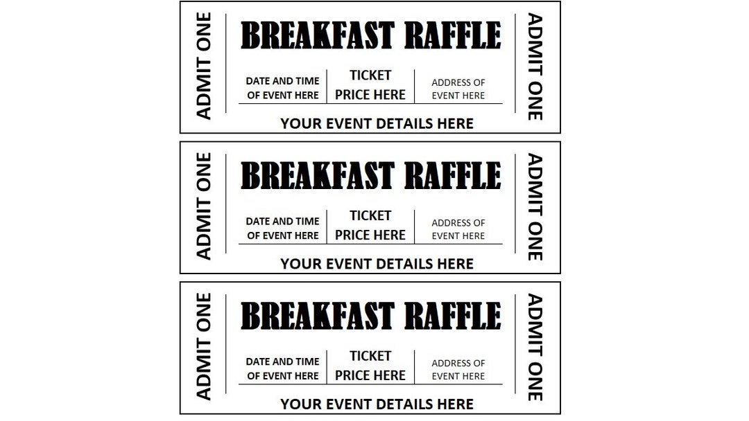 Editable Breakfast Raffle Event Ticket, Breakfast Raffle Ticket ...