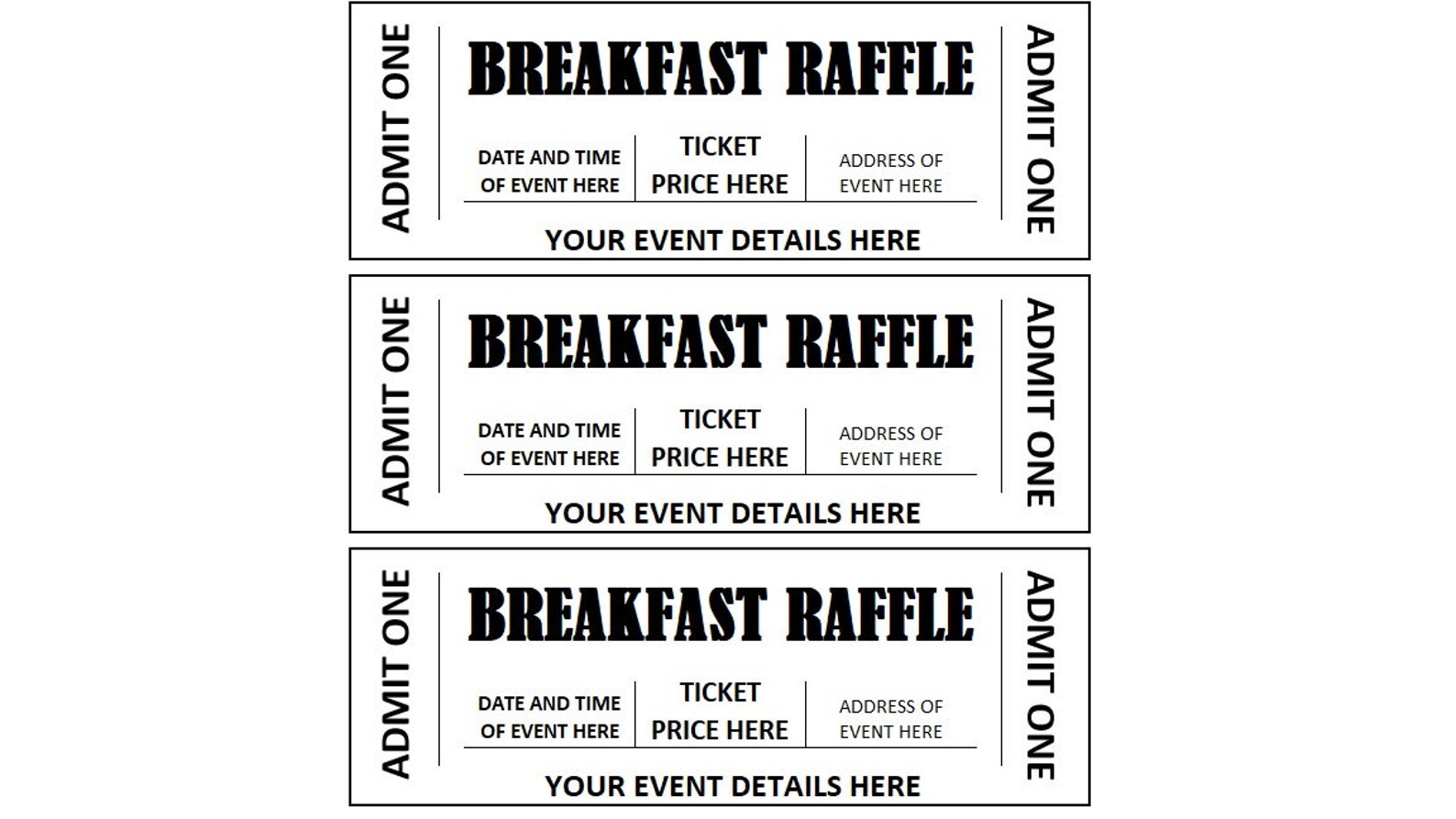 Editable Breakfast Raffle Event Ticket, Breakfast Raffle Ticket ...