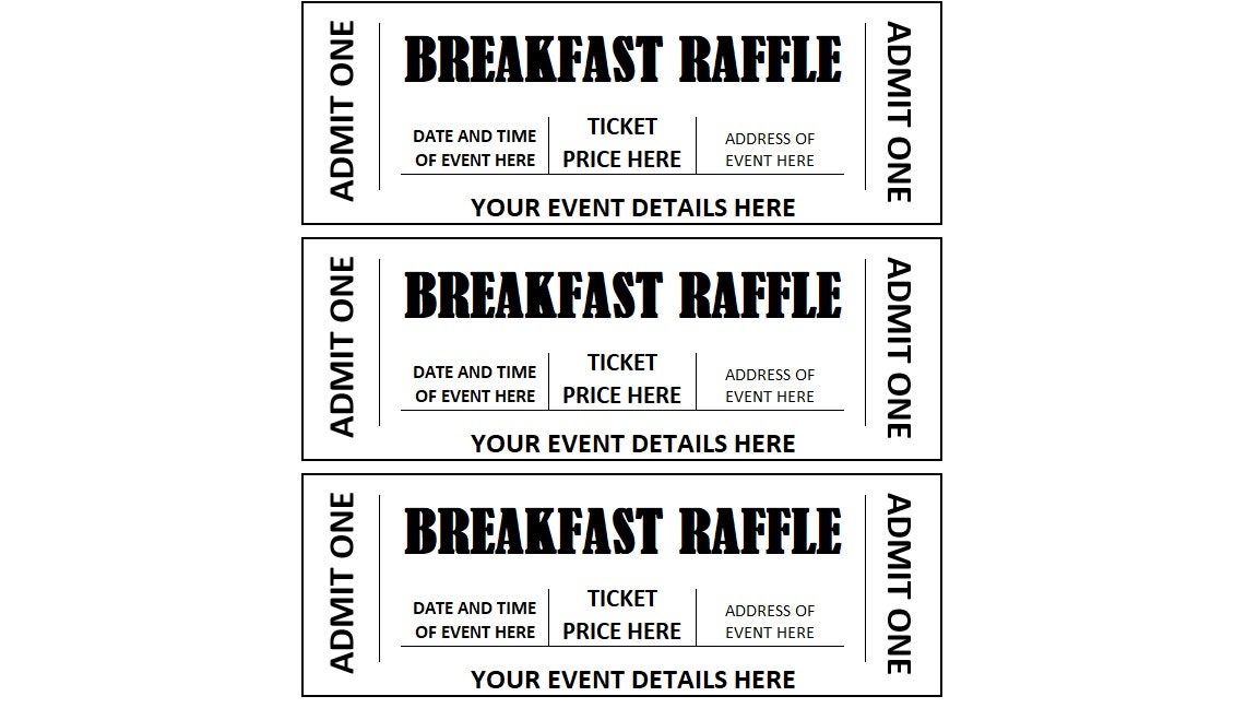 Editable Breakfast Raffle Event Ticket, Breakfast Raffle Ticket ...