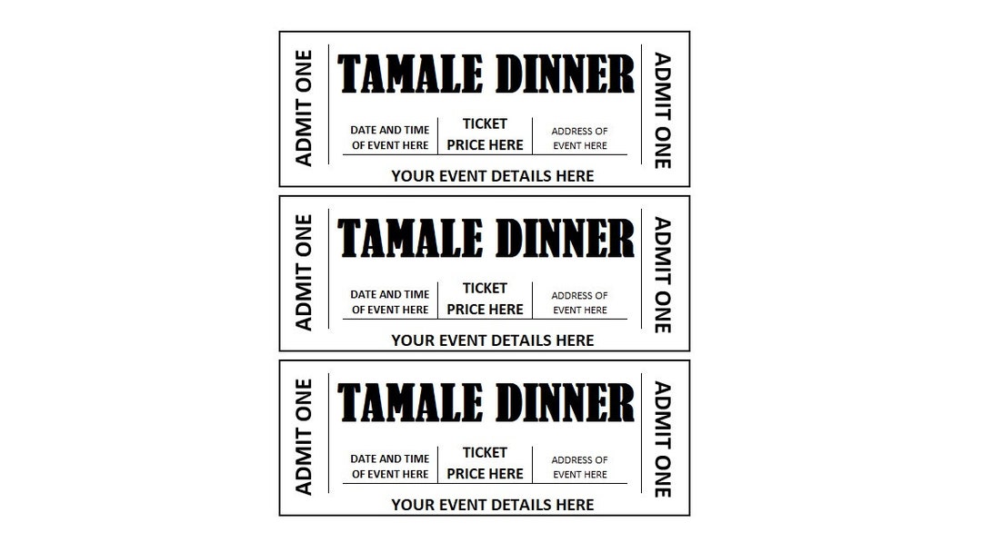Editable Tamale Dinner Event Ticket, Tamale Dinner Ticket Printables ...