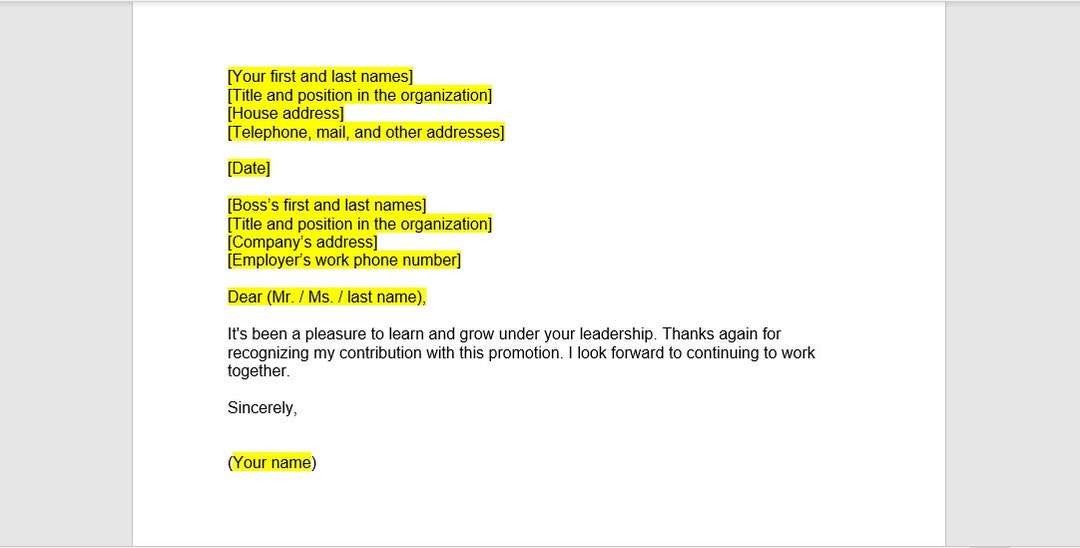 Boss Thank You Promotion Letter Template, Boss Thank You Letter, Boss ...