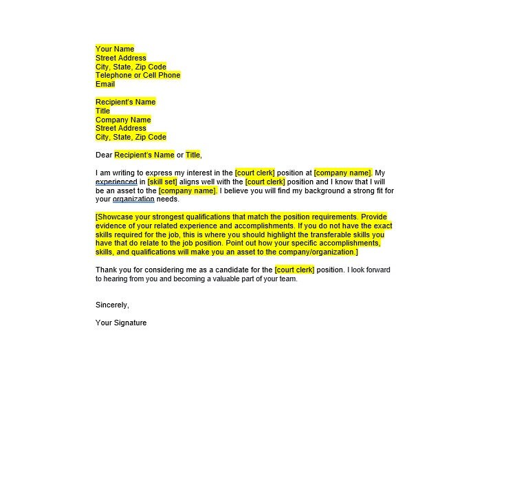 Court Clerk Cover Letter, Simple Cover Letter, Resume Template ...