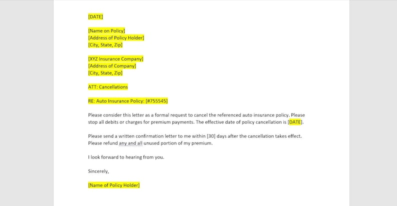 Auto Insurance Cancellation Letter, Auto Insurance Cancellation Letter ...