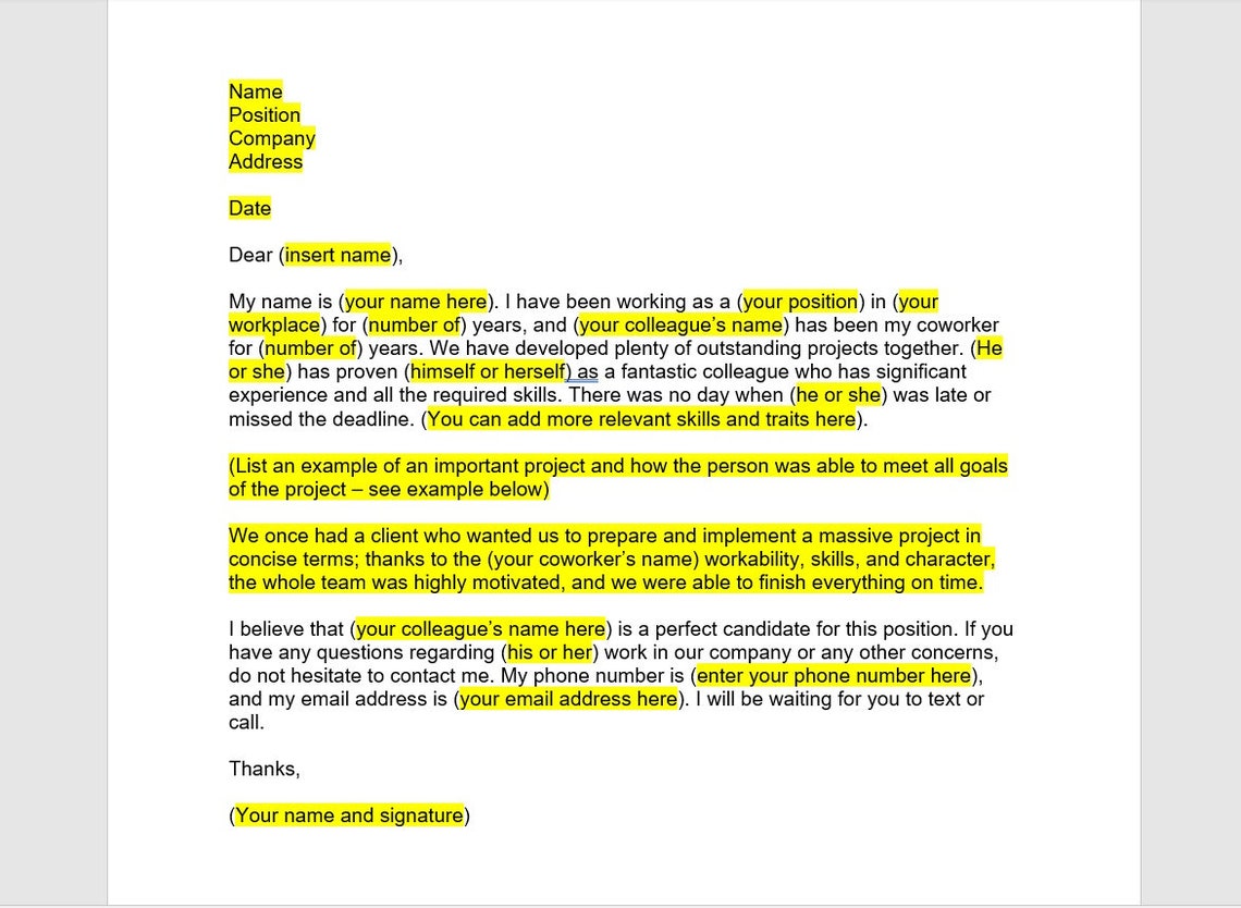 Coworker Recommendation Letter, Coworker Recommendation Letter Template ...