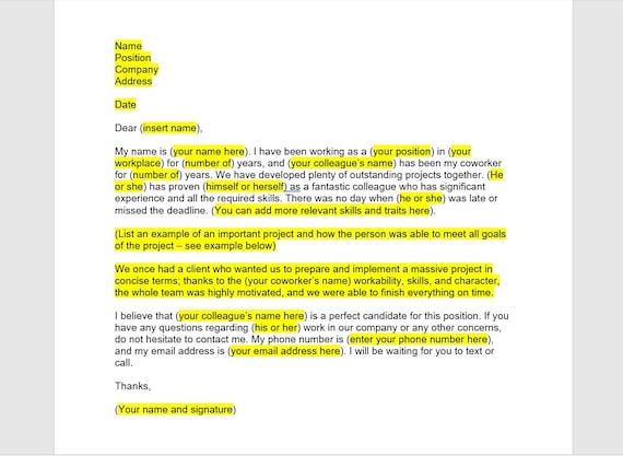 Co Worker Recommendation Letter