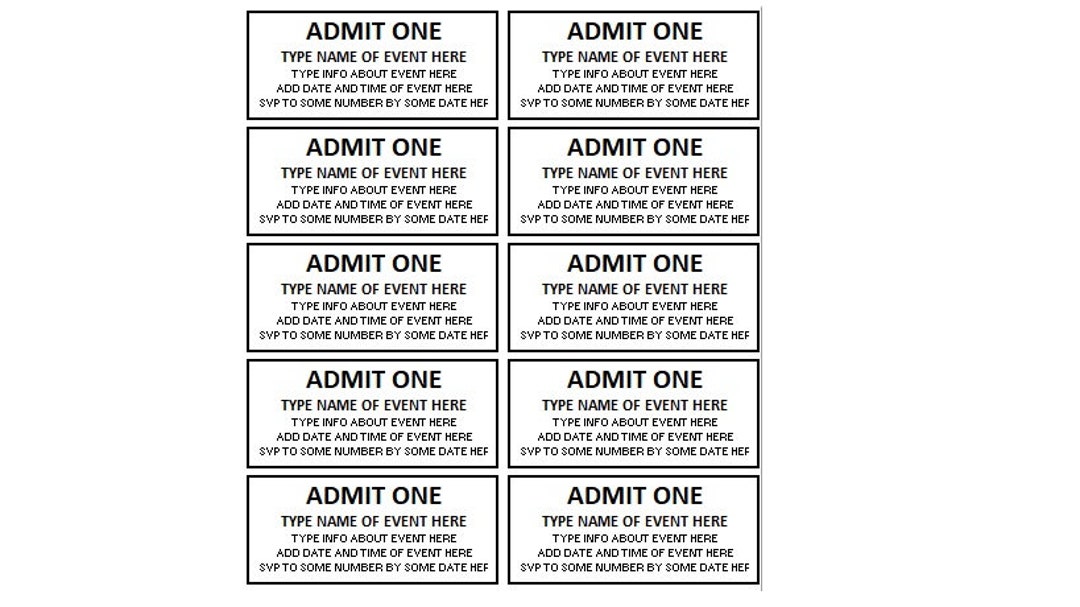 Printable Admission Ticket, Admission Ticket Template, Admit Ticket ...