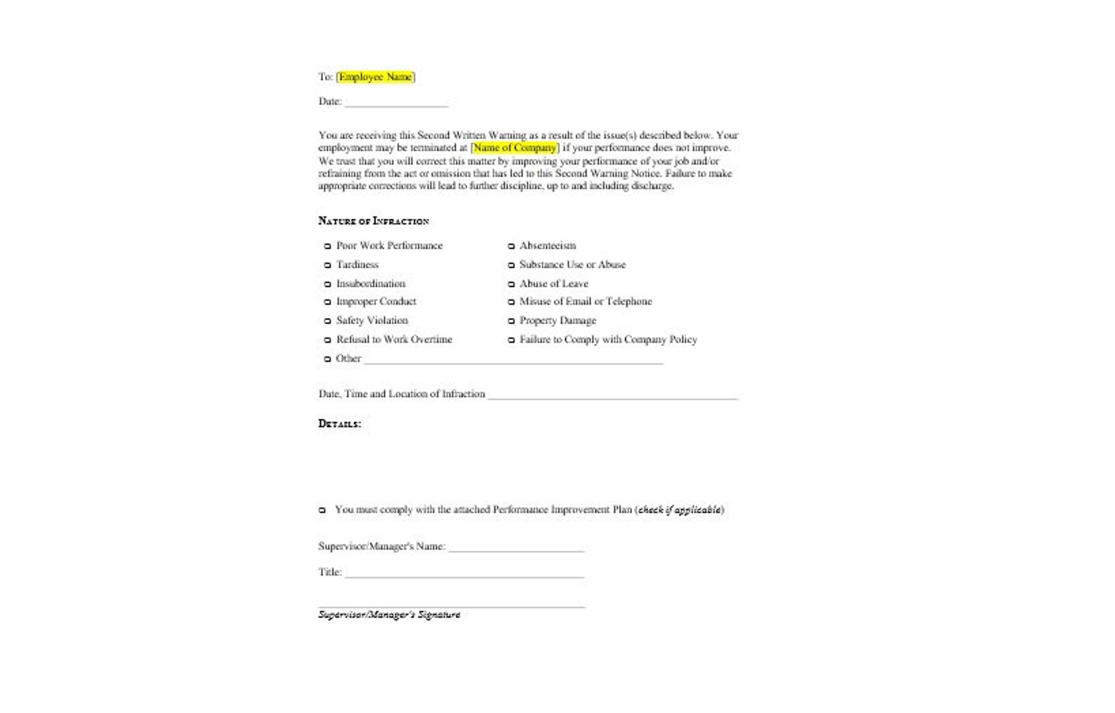 Second Written Warning Letter, Employee Warning Letter Template ...