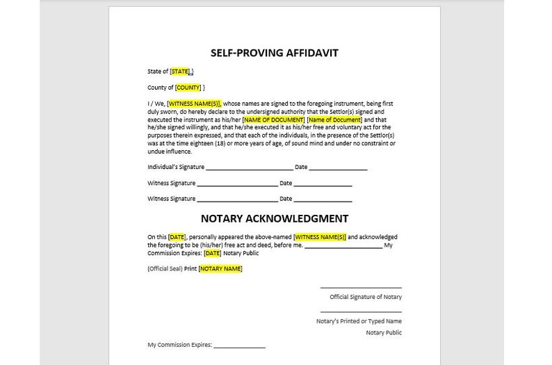 Self Proving Affidavit Form, General Affidavit Form Template, Editable ...