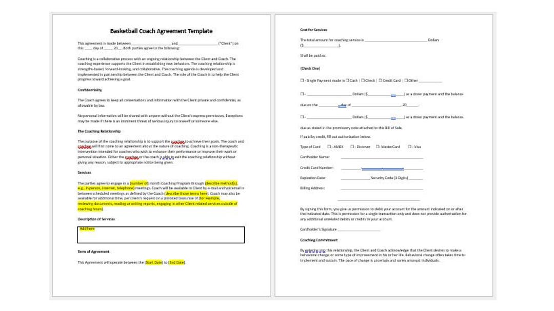 Editable Basketball Coach Agreement Template, Basketball Coach ...