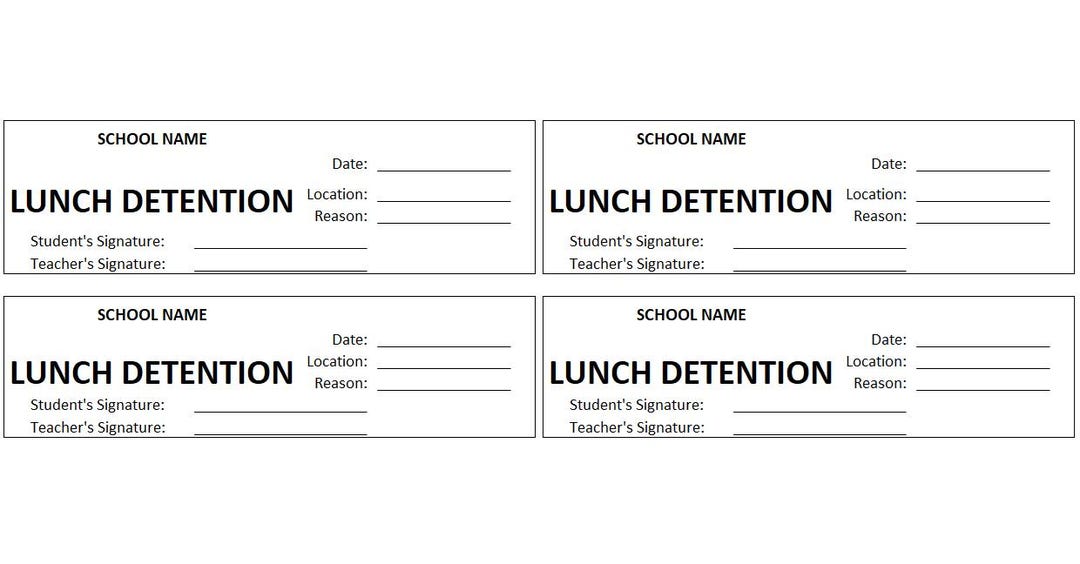 Editable School Lunch Detention Template, School Lunch Detention ...