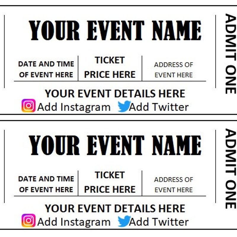 Free Editable Event Ticket Template - Etsy