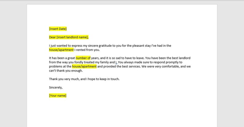 Thank You Letter to Landlord, Thank You Letter to Landlord Template ...