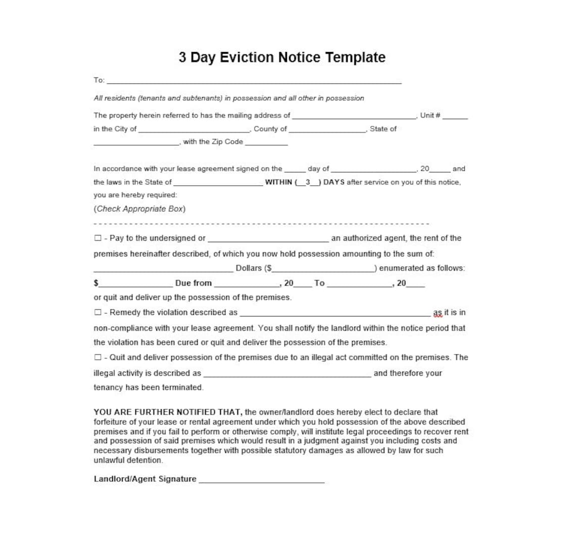 Three Day Eviction Notice Letter Template, Eviction Notice Letter, Eviction Notice Template ...