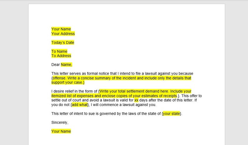 Notice of Intent to Sue, Notice of Intent to Sue Template, Notice of ...